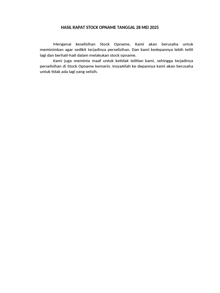 Hasil Rapat Stock Opname 28 Mei 2025 | PDF
