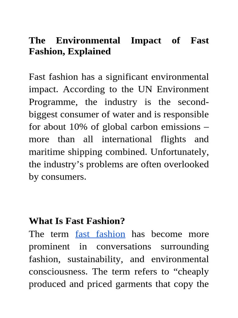 The Environmental Impact of Fast Fashion, Explained | PDF | Textiles ...
