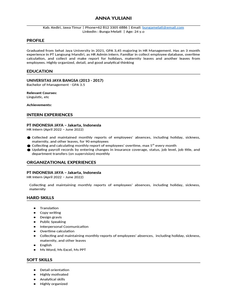 HR Management Graduate Resume | PDF
