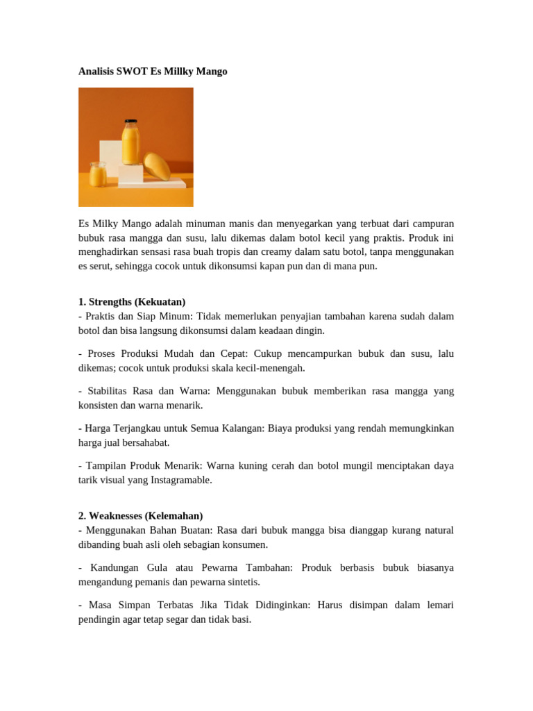 Analisis SWOT Es Milky Mango | PDF