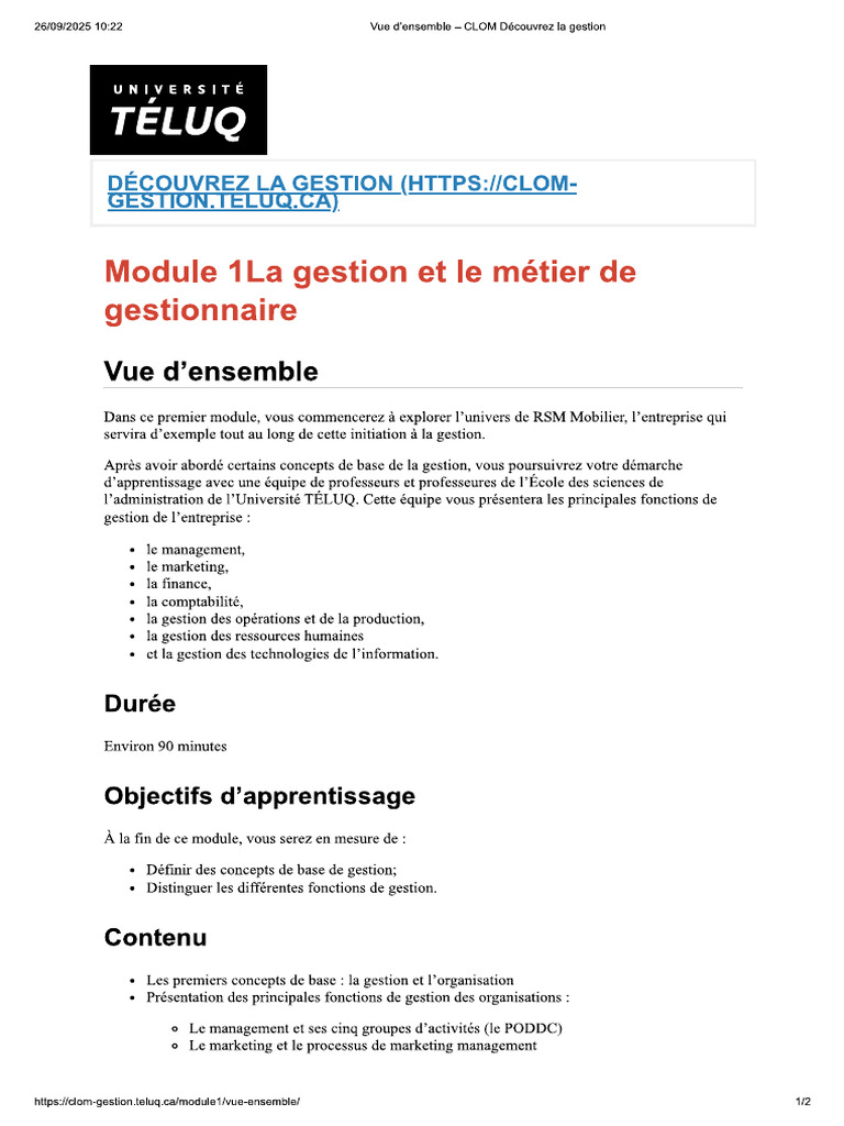 Intro Cours Gestion Teluq | PDF