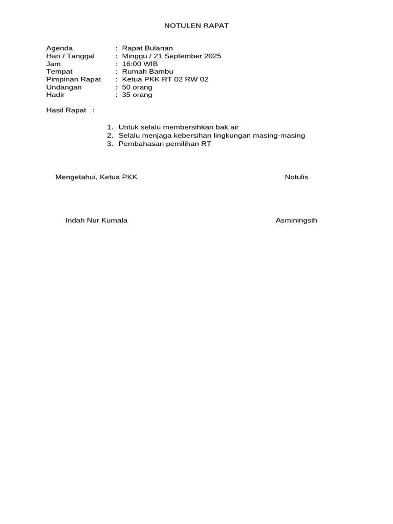 Notulen Rapat | PDF