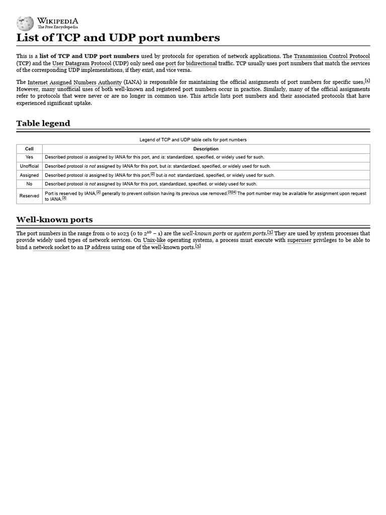 TCP and UDP Port Numbers List | PDF | Port (Computer Networking ...