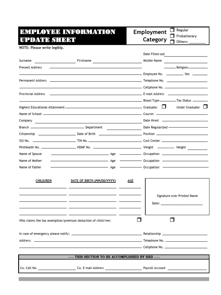Employee Information Update Sheet | PDF | Government Finances | Taxes