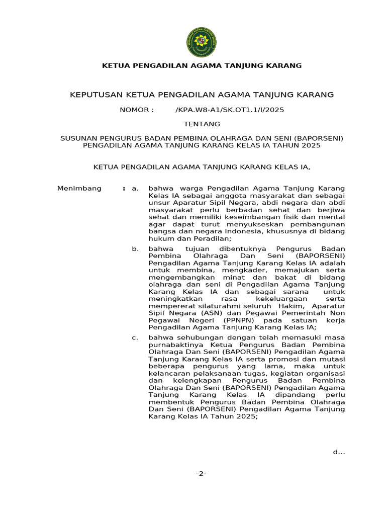 Susunan Pengurus BAPORSENI 2025 | PDF