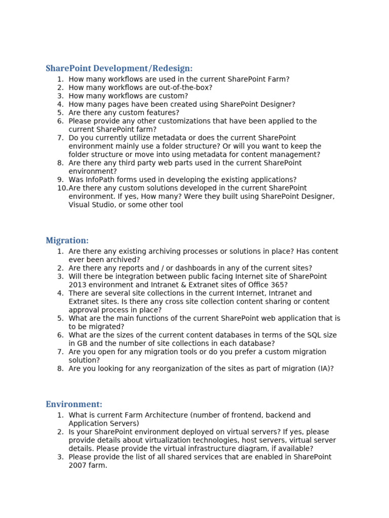 Sharepoint RFP Common Questionnaire | PDF | Share Point | Computer Science