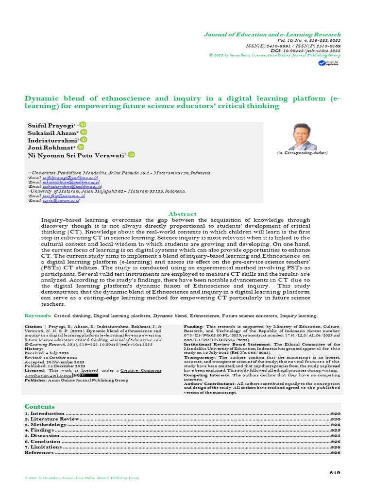 Dynamic Blend of Ethnoscience and Inquiry in A Dig | PDF | Inquiry ...