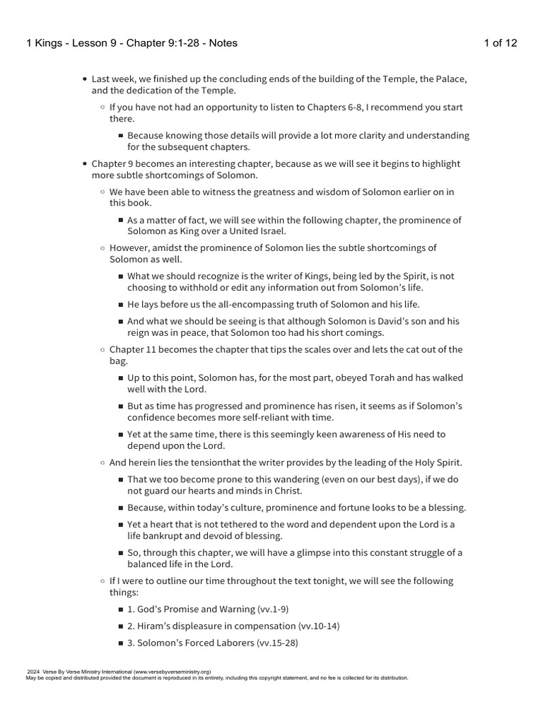 1 Kings Lesson 9 en Notes | PDF | Book Of Deuteronomy | Books Of Kings