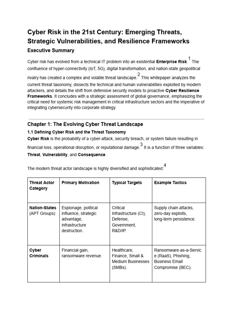 Cyber Risk in The 21st Century - Emerging Threats, Strategic ...