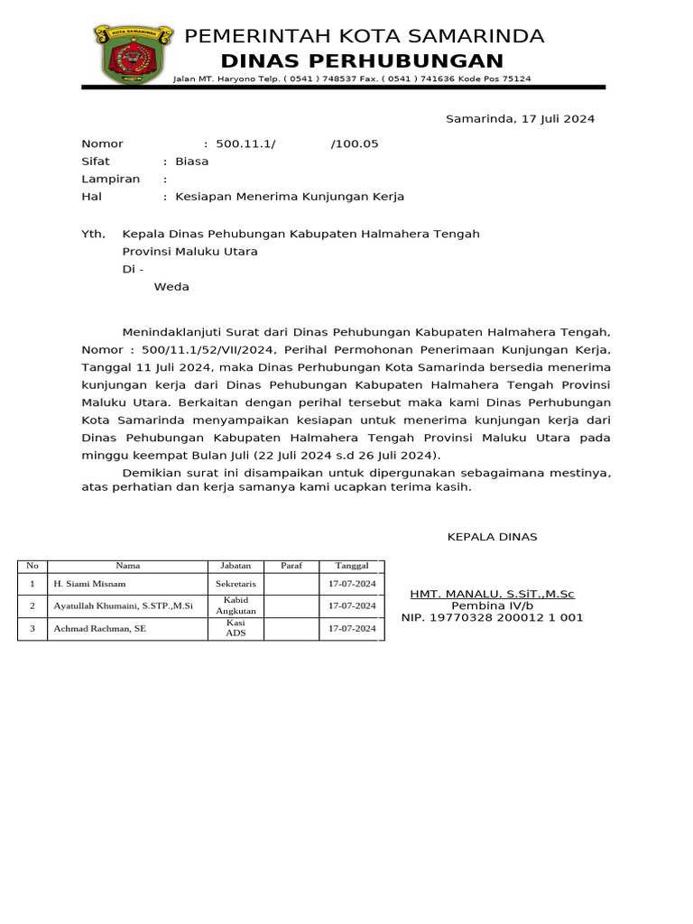 2024-Srt Balasan Ke Dishub Halmahera Tengah | PDF