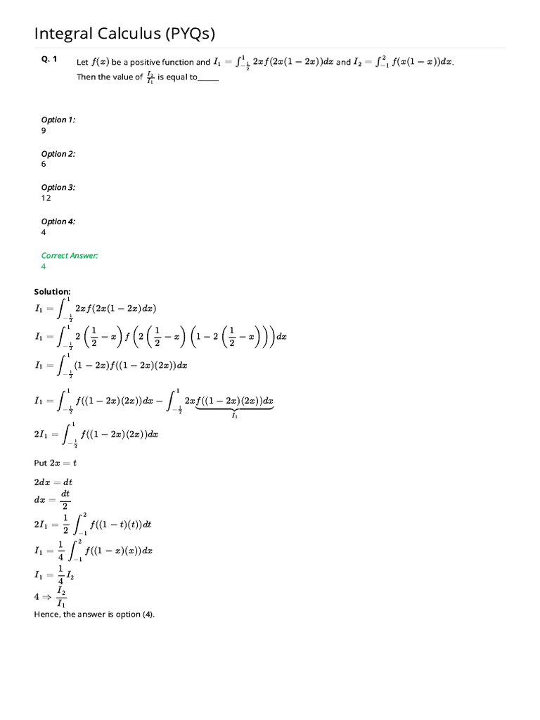 Integral Calculus Pyq | PDF | Integral | Function (Mathematics)