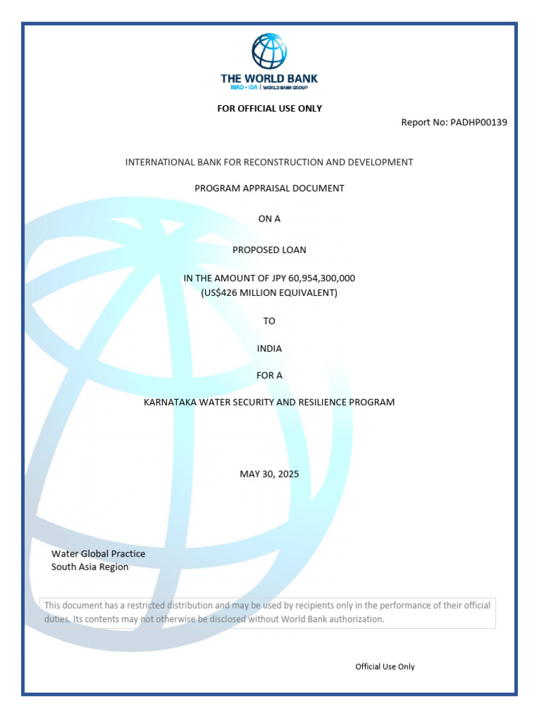 Project Appraisal Document (PAD) | PDF | Water Security | Climate ...