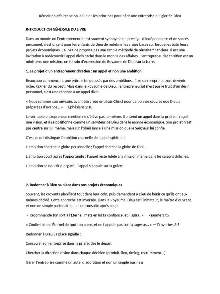 Réussir en affaires avec Dieu | PDF | Dieu | Création (Bible)