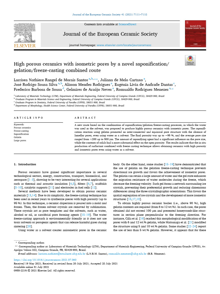 High Porous Ceramics With Isometric Pores - OK | PDF | Porosity | Materials