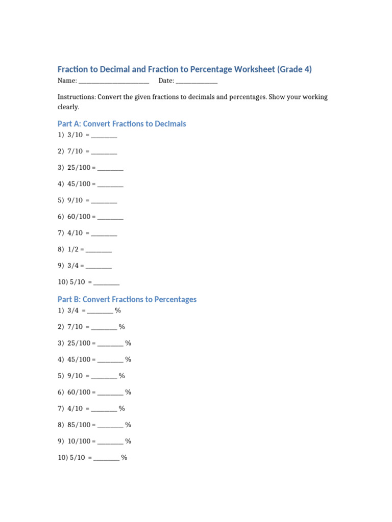 Grade 4 Fraction Conversion Worksheet | PDF