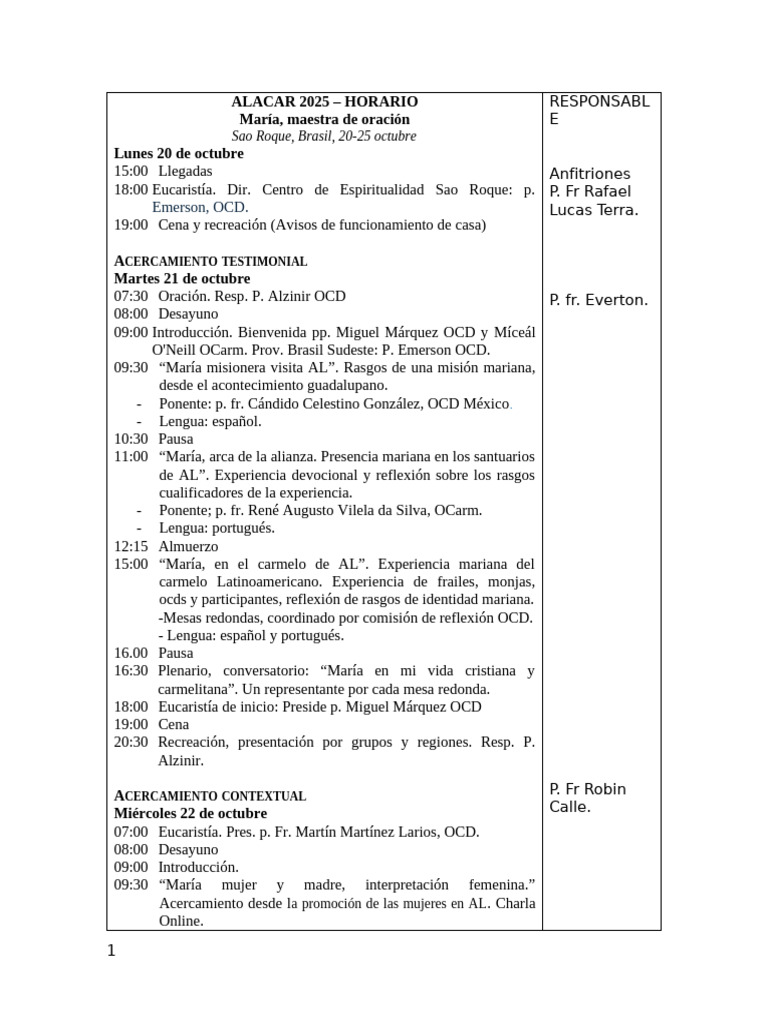 ALACAR 2025: Programa y Horarios | PDF | Iglesia Católica