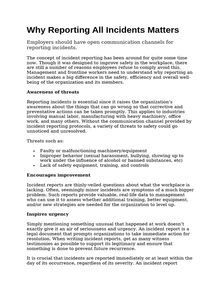 Why Reporting All Incidents Matters | PDF