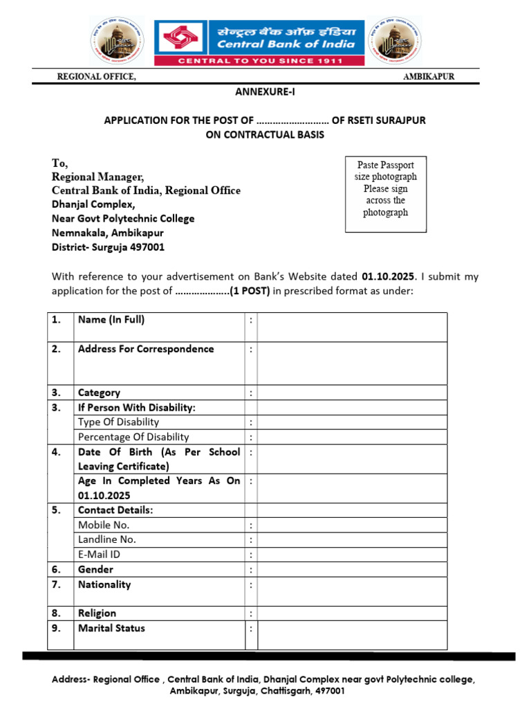 Application for RSETI Surajpur Post | PDF