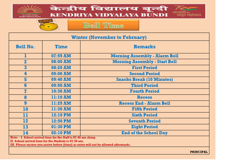 BELL TIMING - Winter (November To February) | PDF