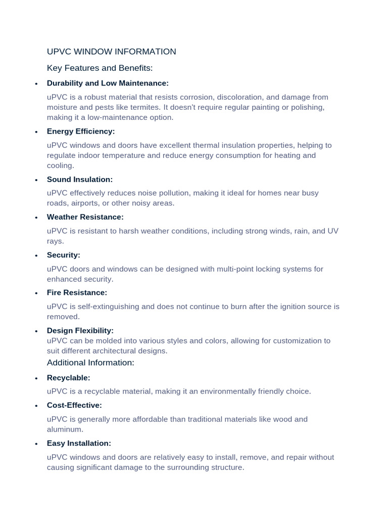 Upvc Window Information Key Features and Benefits:: Durability and Low ...