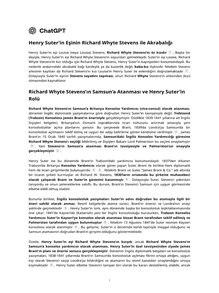Henry Suter'in Eşinin Richard Whyte Stevens Ile Akrabalığı | PDF