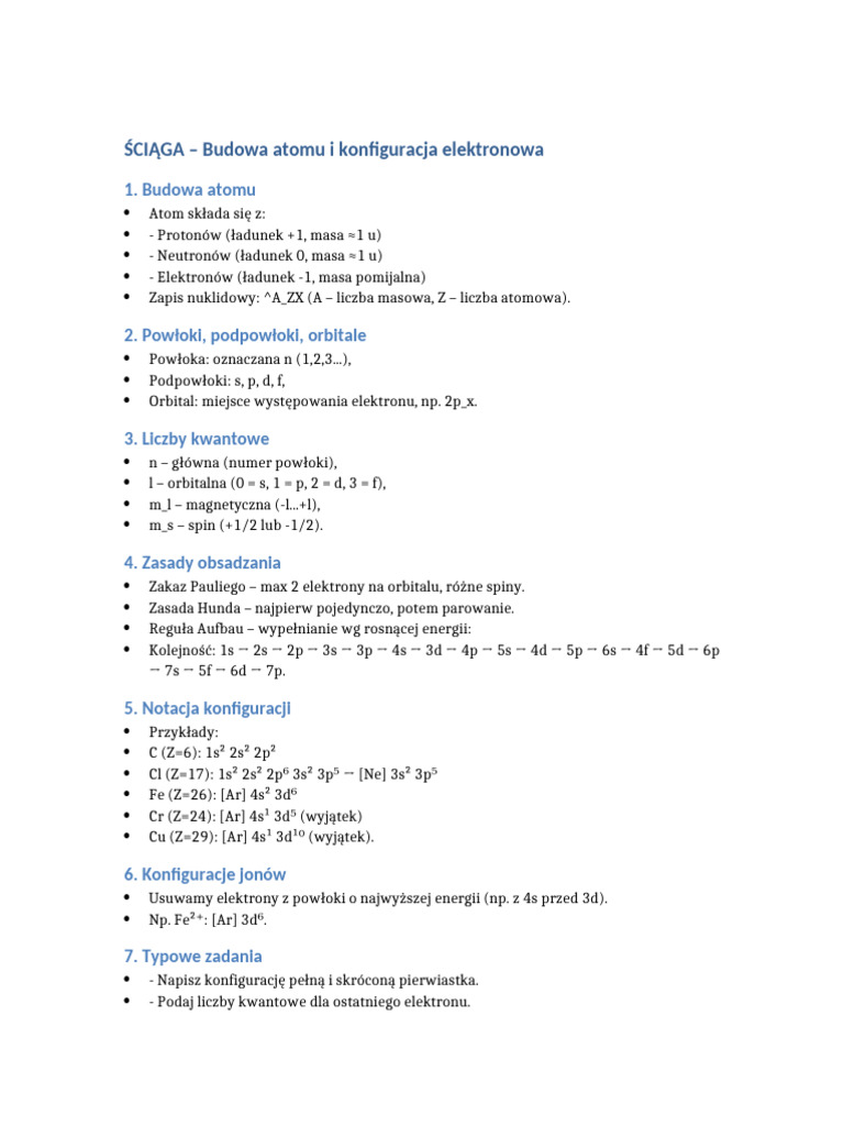 Sciaga Budowa Atomu Konfiguracja | PDF