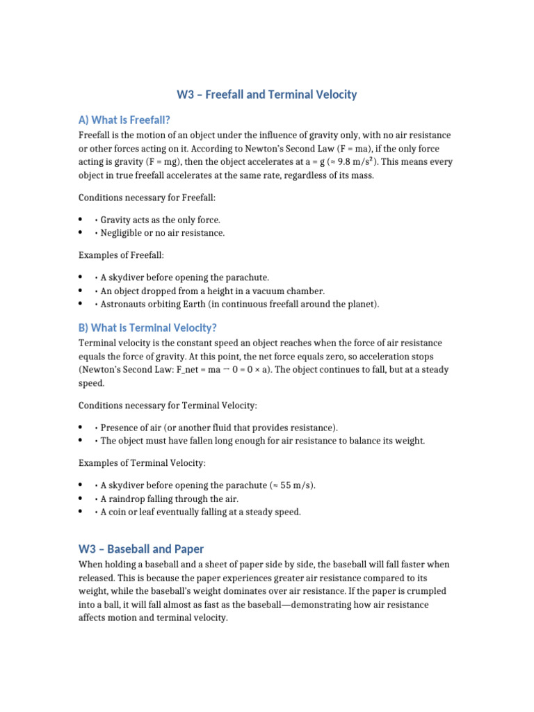 UTF8W3 Freefall and Terminal Velocity | PDF