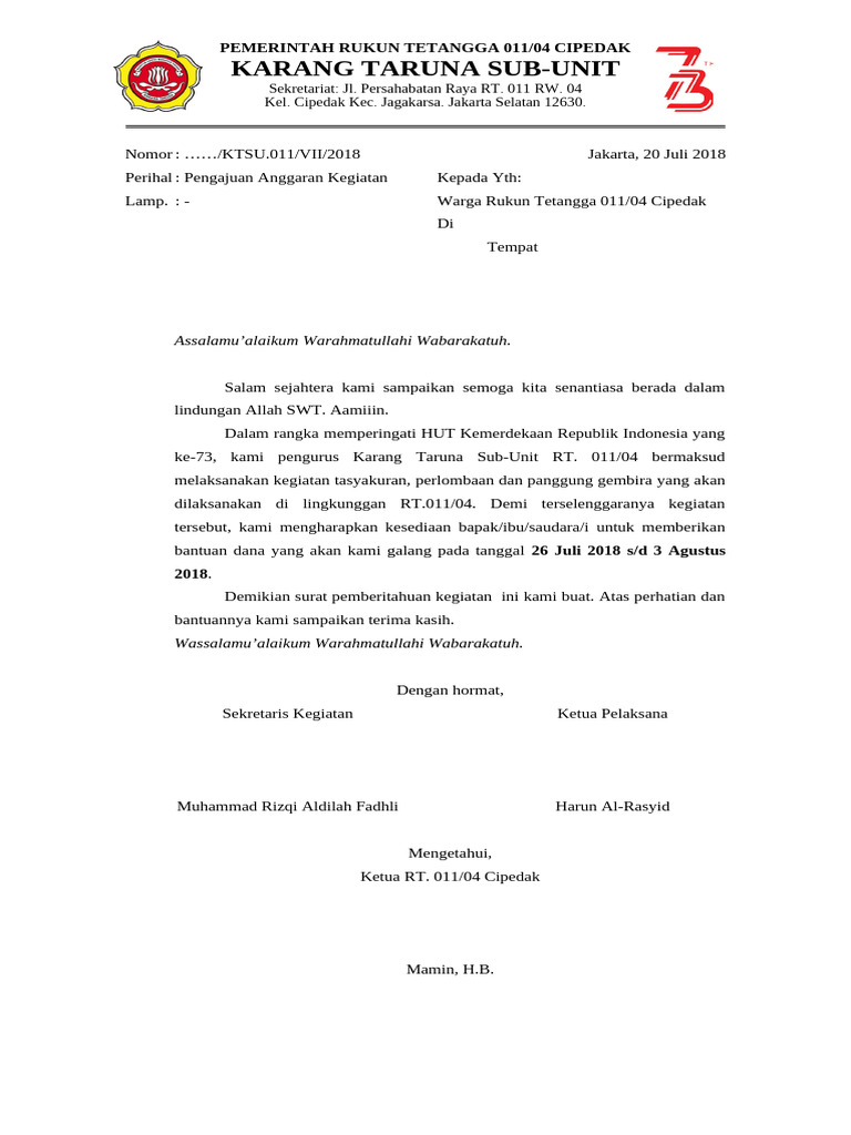 003 Surat Pemberitahuan Proposal | PDF