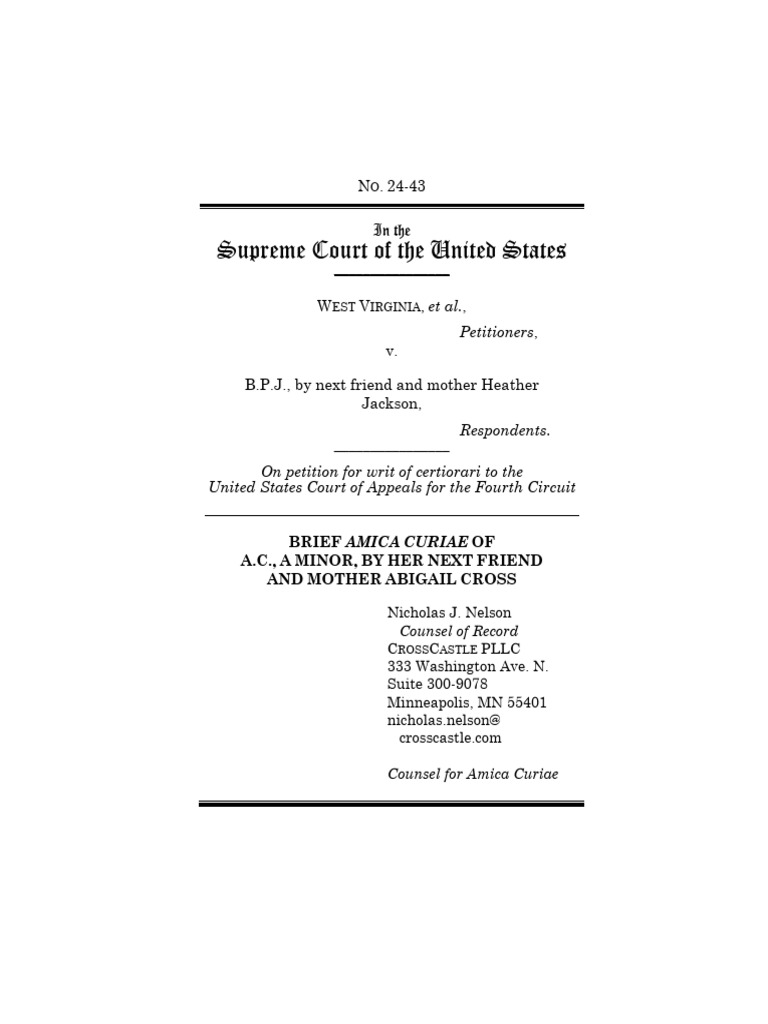 SCOTUS 24-43 West Virginia v. B.P.J. Amicus Brief of A.C. A Minor ...