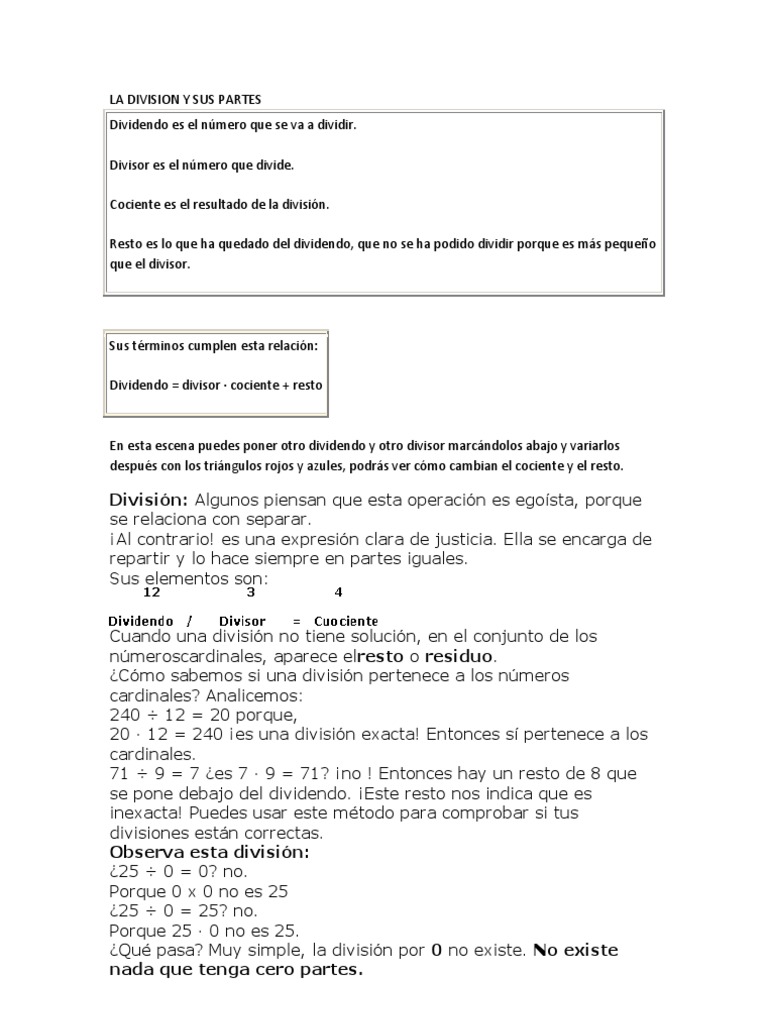 La Division y Sus Partes | PDF | División (Matemáticas) | Números