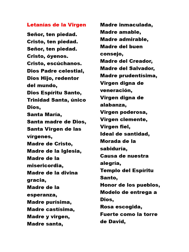 Letanías a la Virgen María | PDF | María, madre de Jesús | Cristo (título)