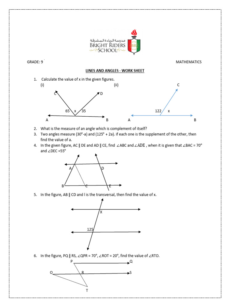 Find Value of x in Angles Worksheet | PDF | Angle | Elementary Geometry