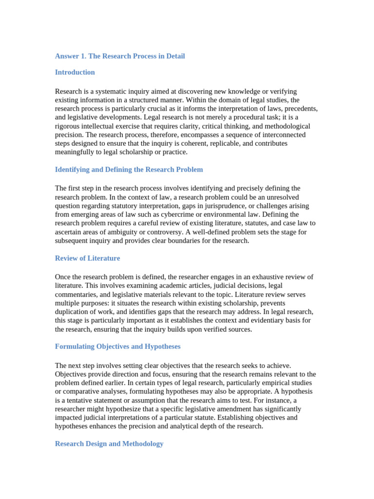 Research Methodology and Legal Writing Answers Q1 To Q4 | PDF ...