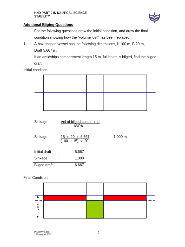 Bilged Draft Calculations for Vessels | PDF | Ships | Shipping