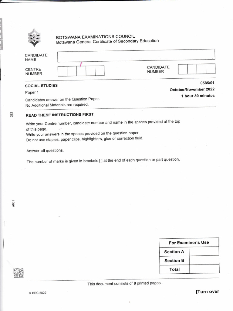 Botswana Social Studies Exam Paper 2022 | PDF | Ivory