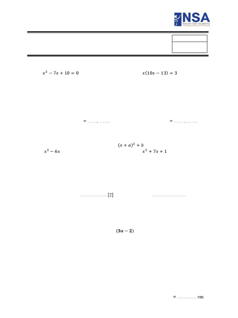 Daily Test - Chapter 1 Quadratics | PDF | Quadratic Equation | Equations