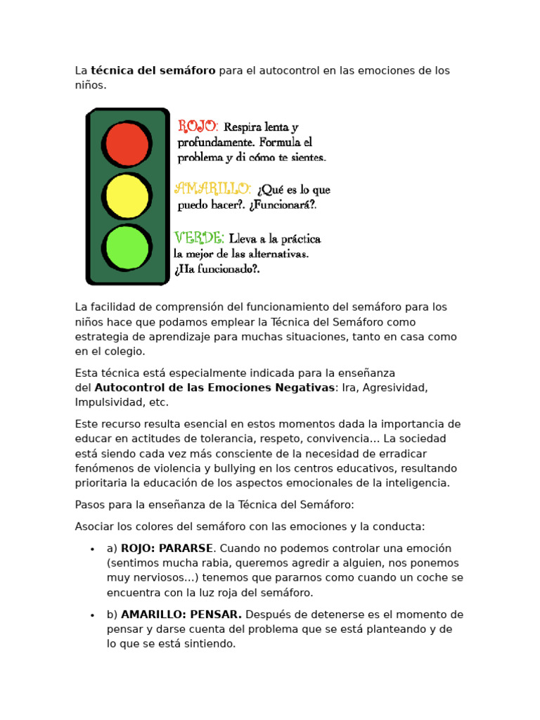 Semáforo para el Autocontrol Emocional | PDF