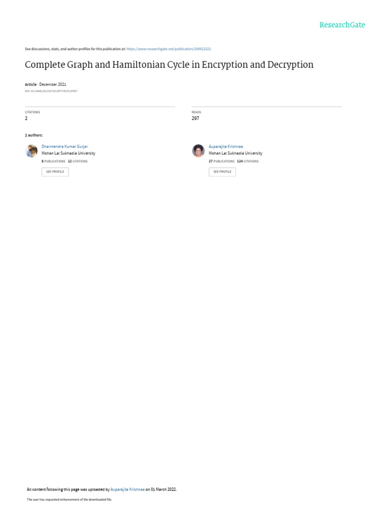 Complete Graph and Hamiltonian Cycle in Encryption and Decryption | PDF ...