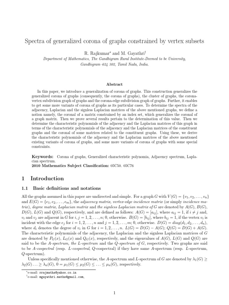 Corona Graphs and Their Adjacency Matrices | PDF | Vertex (Graph Theory) | Matrix (Mathematics)