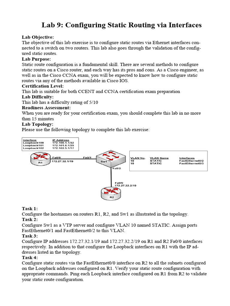 LAB 9 - Configuring Static Routing Via Interfaces | PDF | Ip Address ...