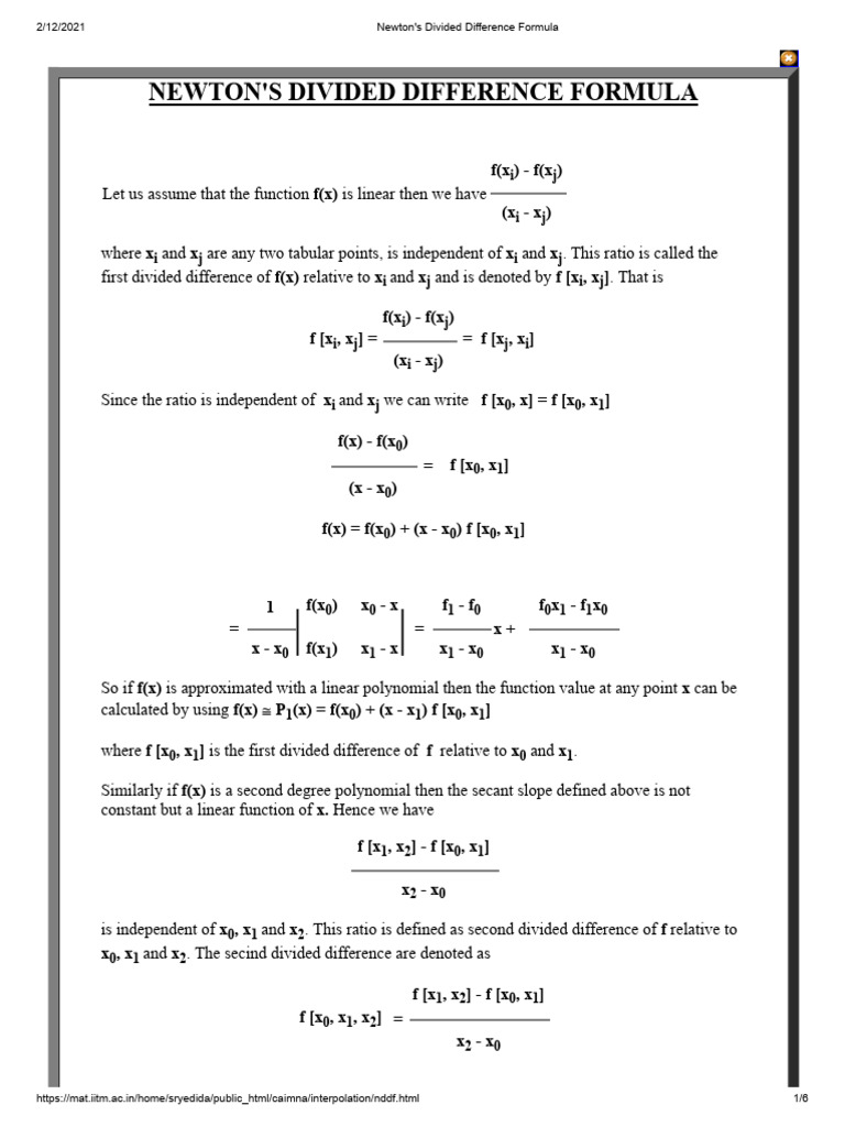 Newton's Divided Difference Method | PDF | Equations | Numerical Analysis