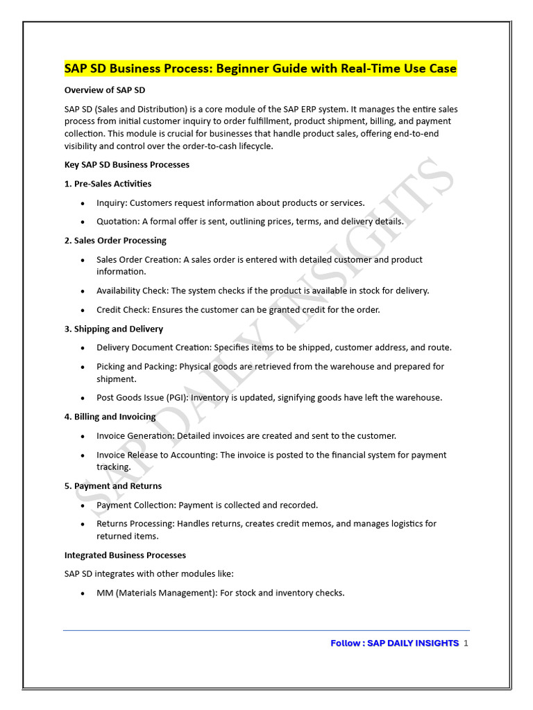 SAP SD Business Process Overview | PDF | Invoice | Inventory