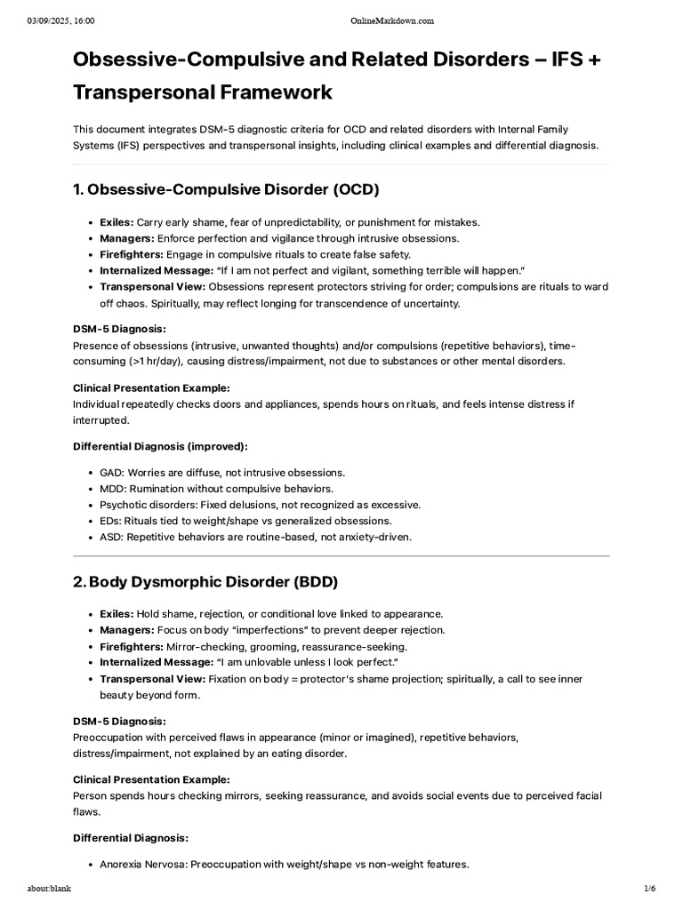 OCD and Related Disorders: IFS Insights | PDF | Obsessive–Compulsive ...