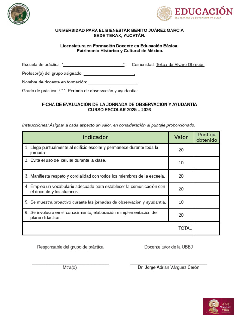 Ficha Evaluaci n Observaci n Ubbj | PDF