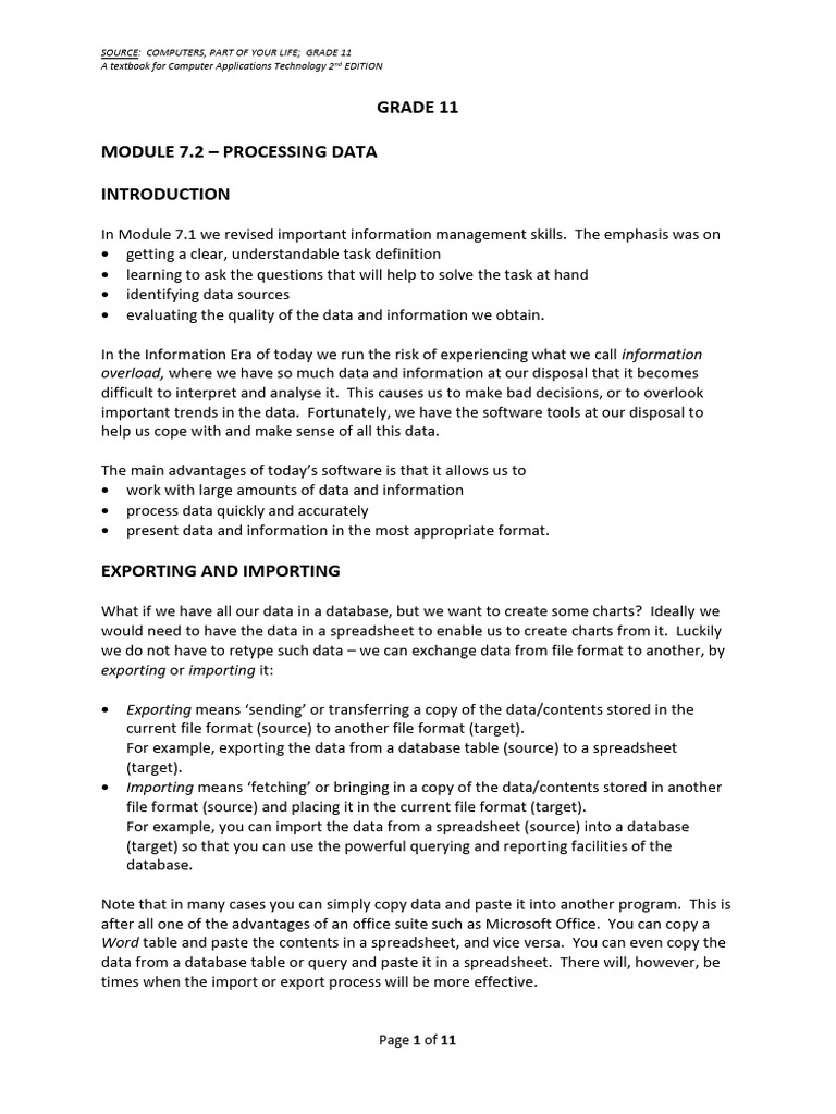 Data Processing in Access for Grade 11 | PDF | Microsoft Excel ...