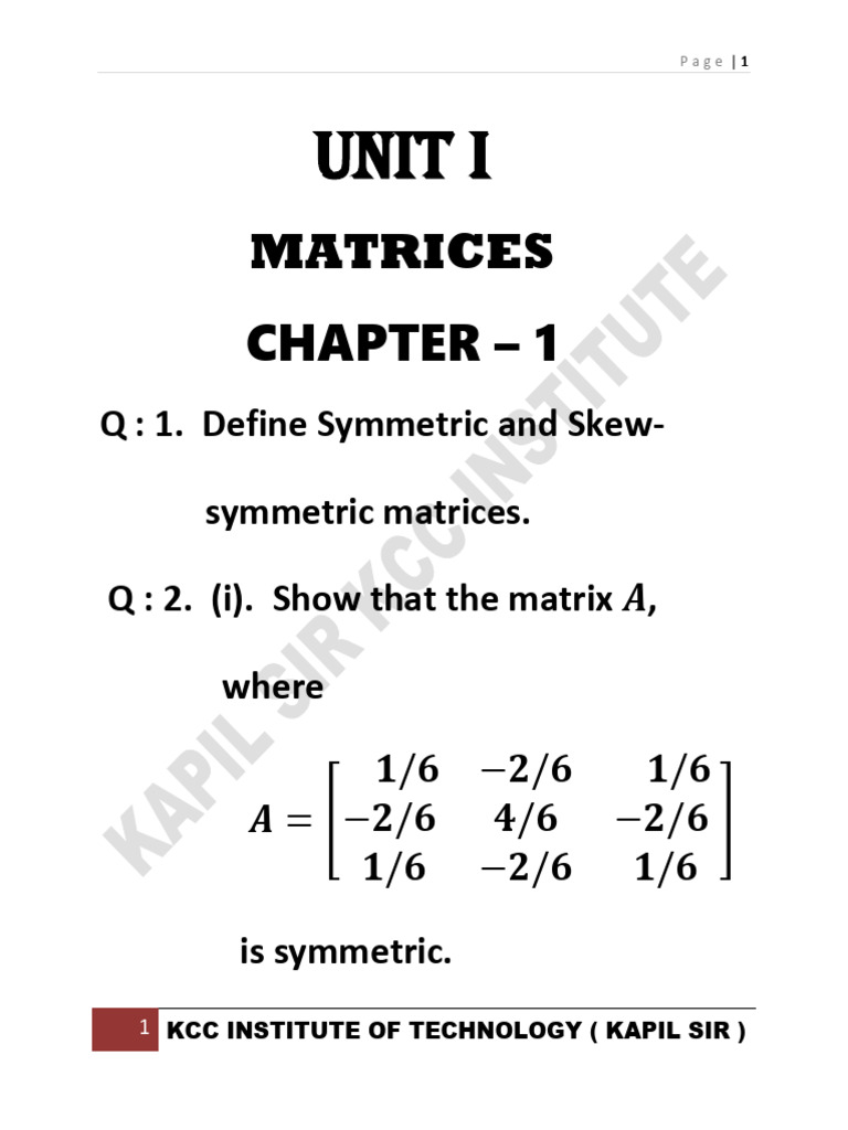 UNIT I MATRICES CHAPTER 1 ( MATRICES ) | PDF | Matrix (Mathematics ...