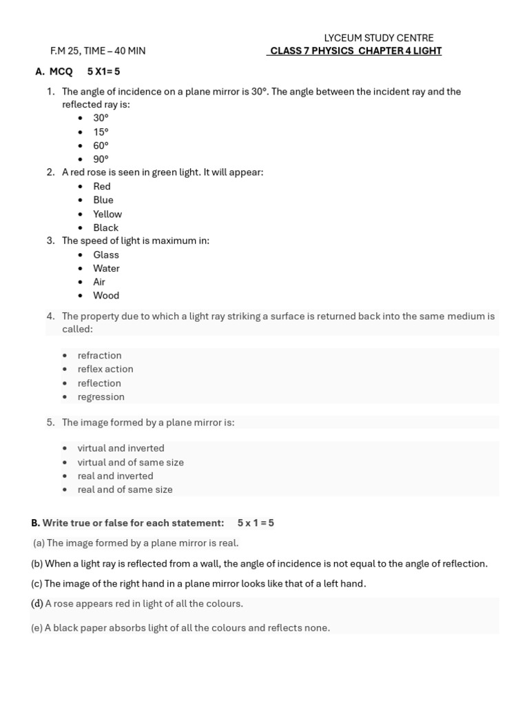 Class 7 Light | PDF