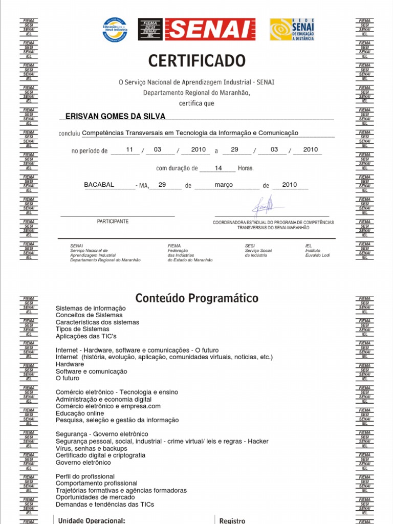 Certificado SENAI | PDF