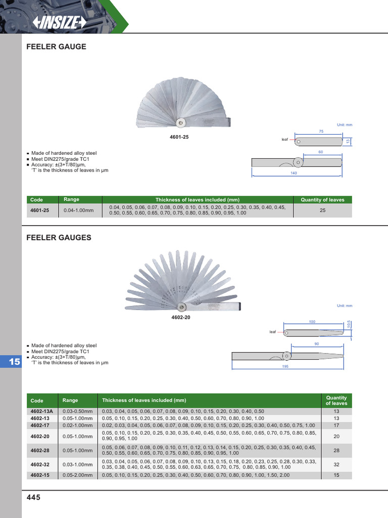 Precision Feeler Gauges Overview | PDF | Building Materials | Metals
