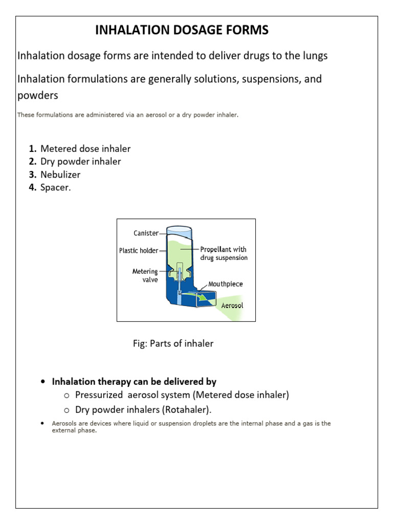 Inhalation Dosage Forms Overview | PDF | Clinical Medicine | Drugs